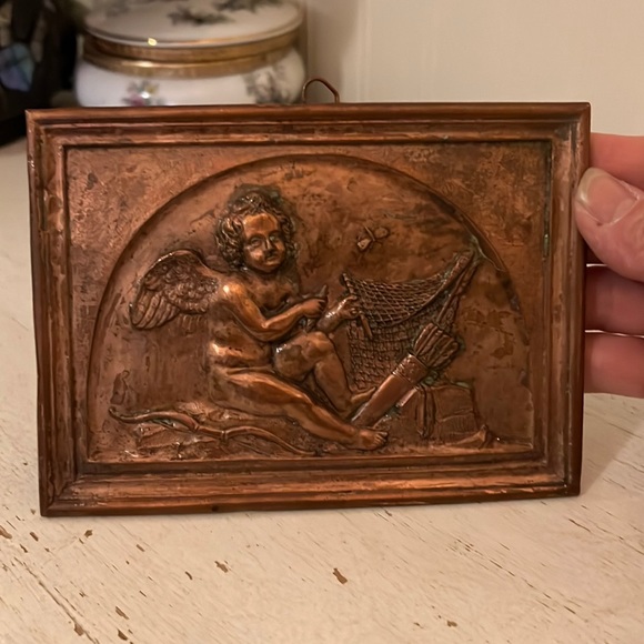Art | Antique Copper Angel Or Cupid Bow Arrow Wall Hanging Signed ...